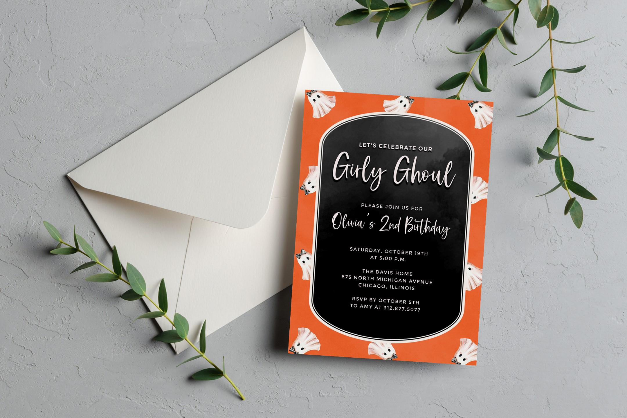 Editable Girly Ghoul Birthday Party Coquette Ghost Invitation Design ...