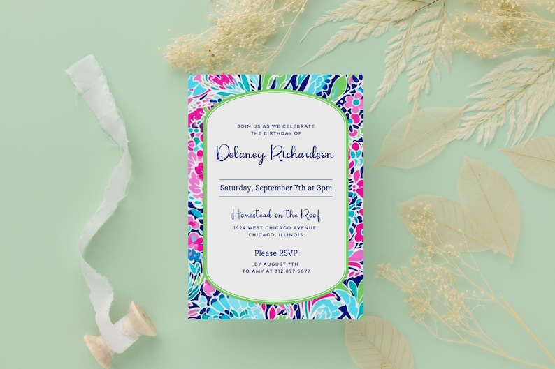Editable Preppy Colorful Birthday Party Shower Invitation Design ...