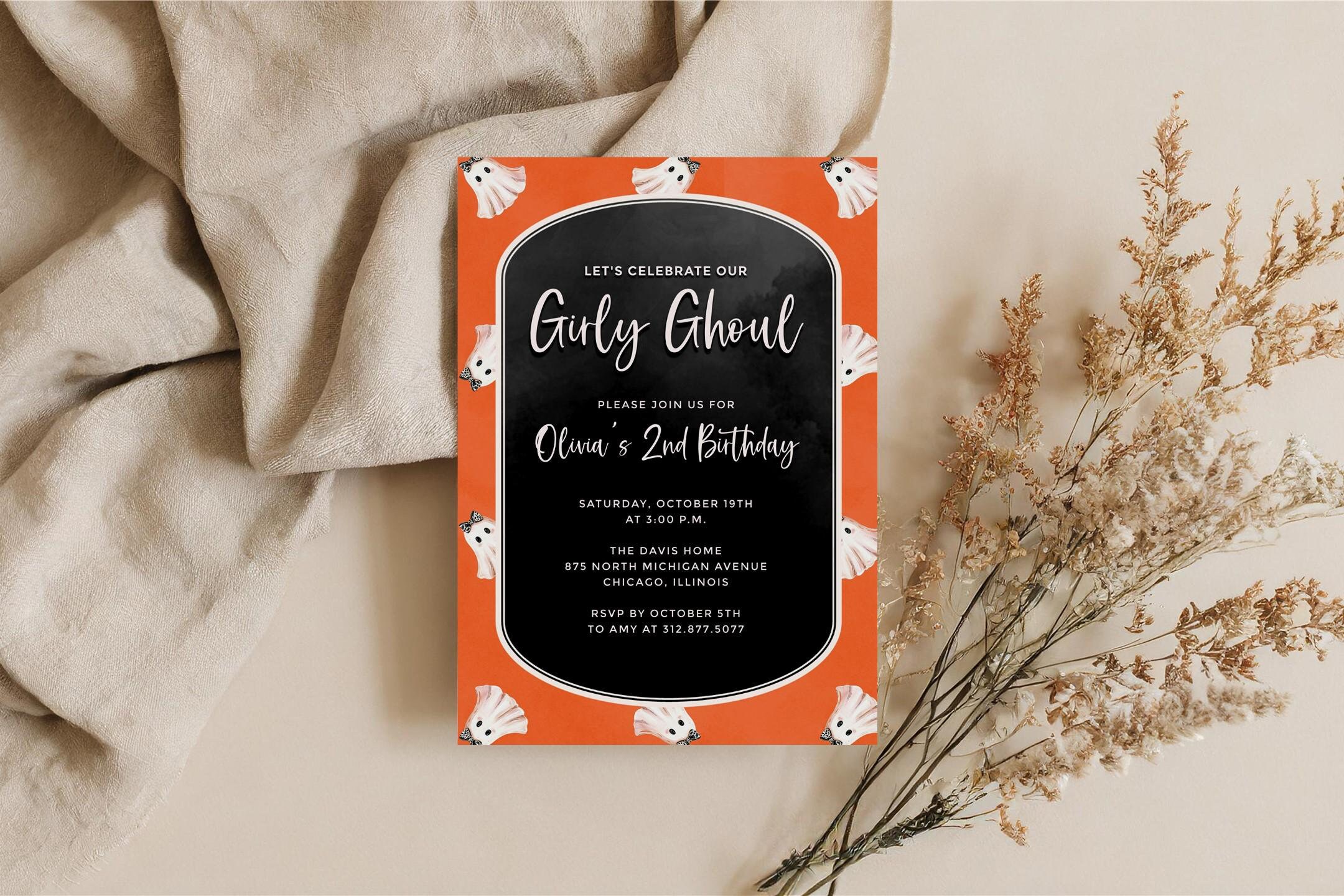 Editable Girly Ghoul Birthday Party Coquette Ghost Invitation Design ...