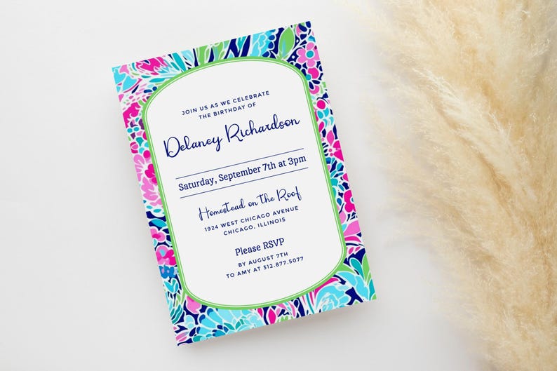 Editable Preppy Colorful Birthday Party Shower Invitation Design ...