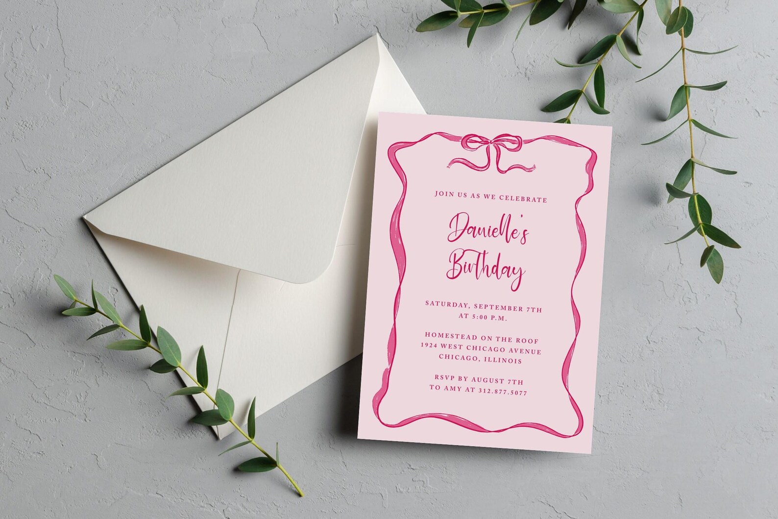 Editable Preppy Pink Coquette Birthday Party Invitation Design ...