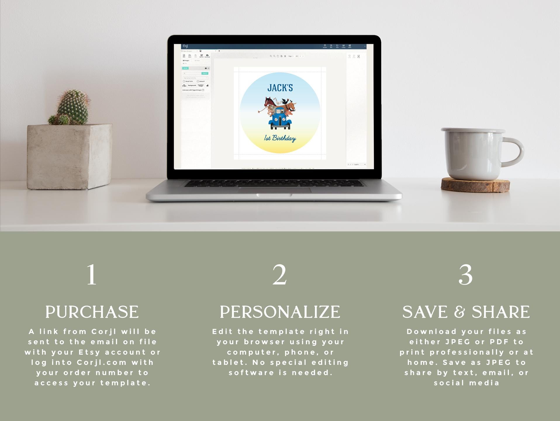 Editable Little Blue Truck Cupcake Topper Circles Birthday Party Design ...