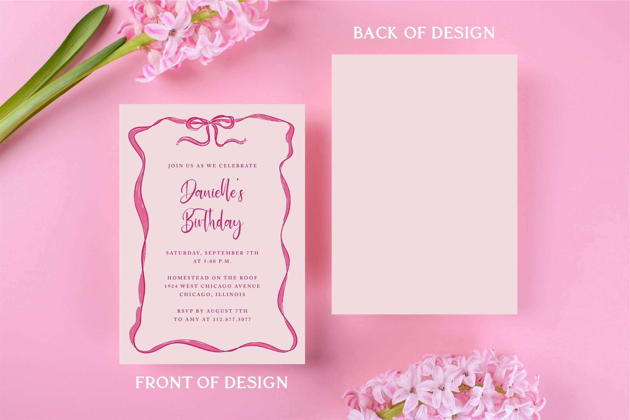 Editable Preppy Pink Coquette Birthday Party Invitation Design ...