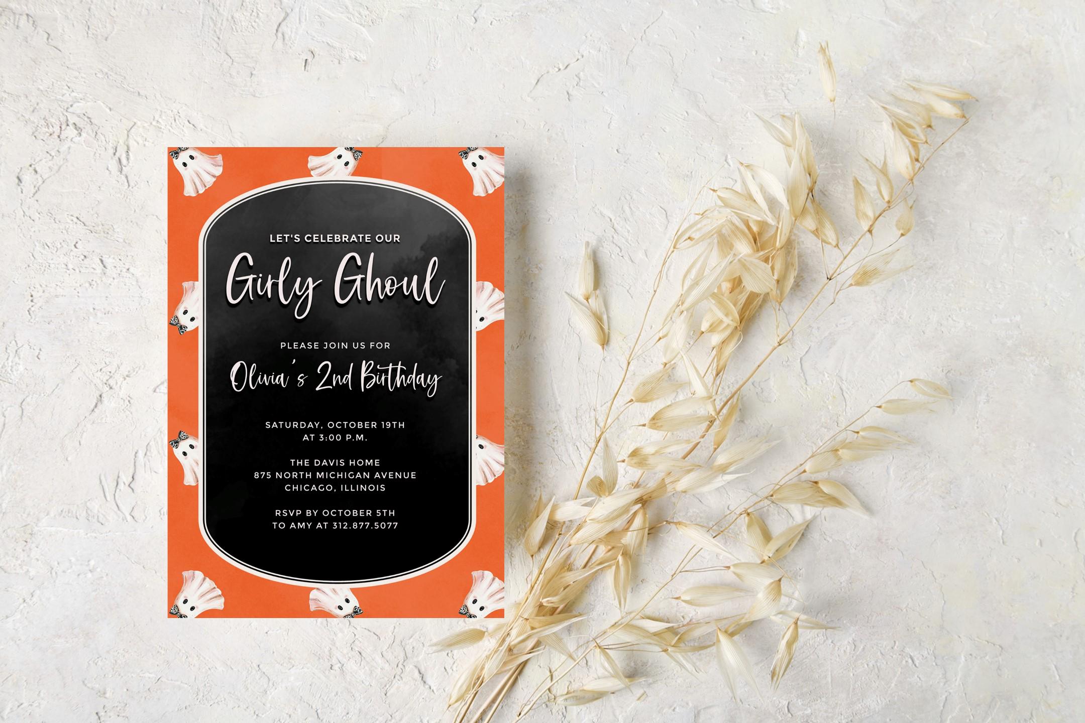 Editable Girly Ghoul Birthday Party Coquette Ghost Invitation Design ...
