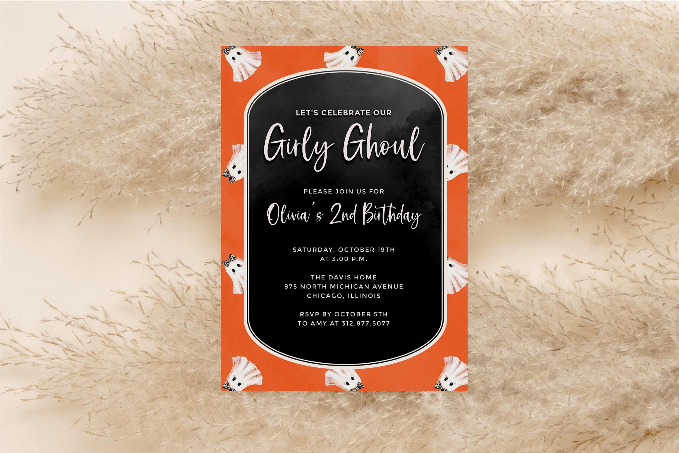 Editable Girly Ghoul Birthday Party Coquette Ghost Invitation Design ...