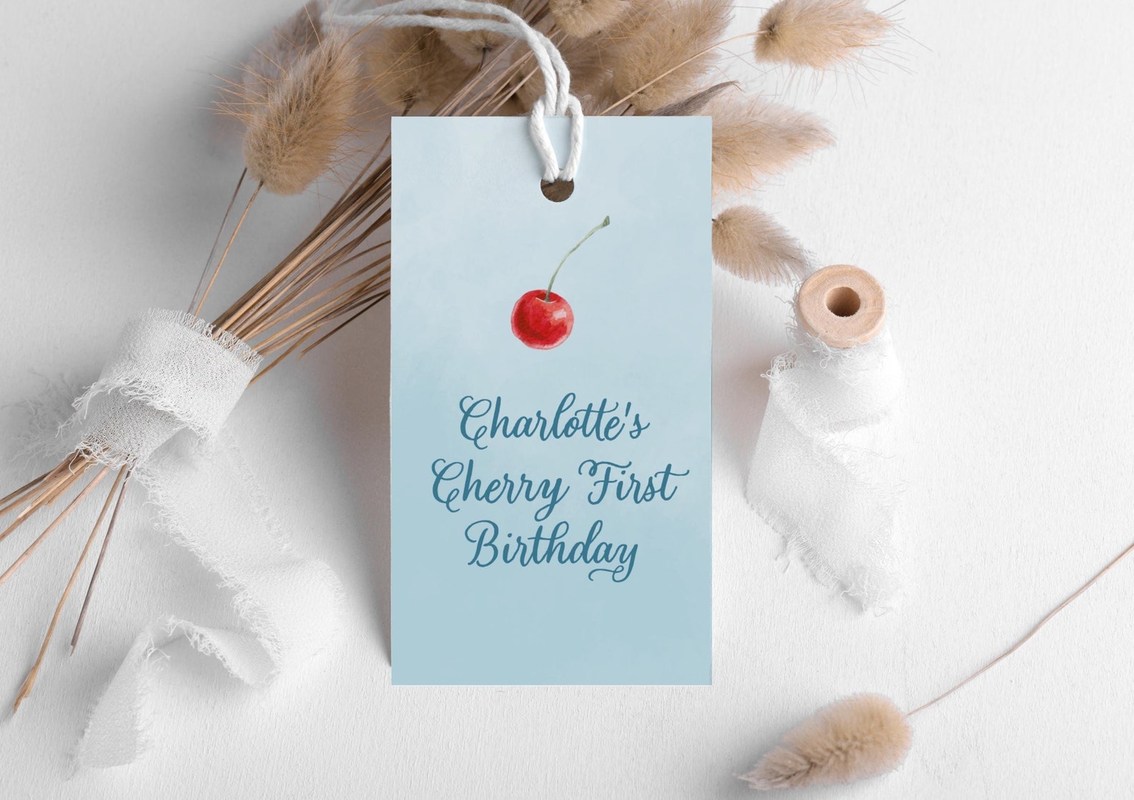 Editable Cherry First Birthday Party Favor Tag Design | Printable ...