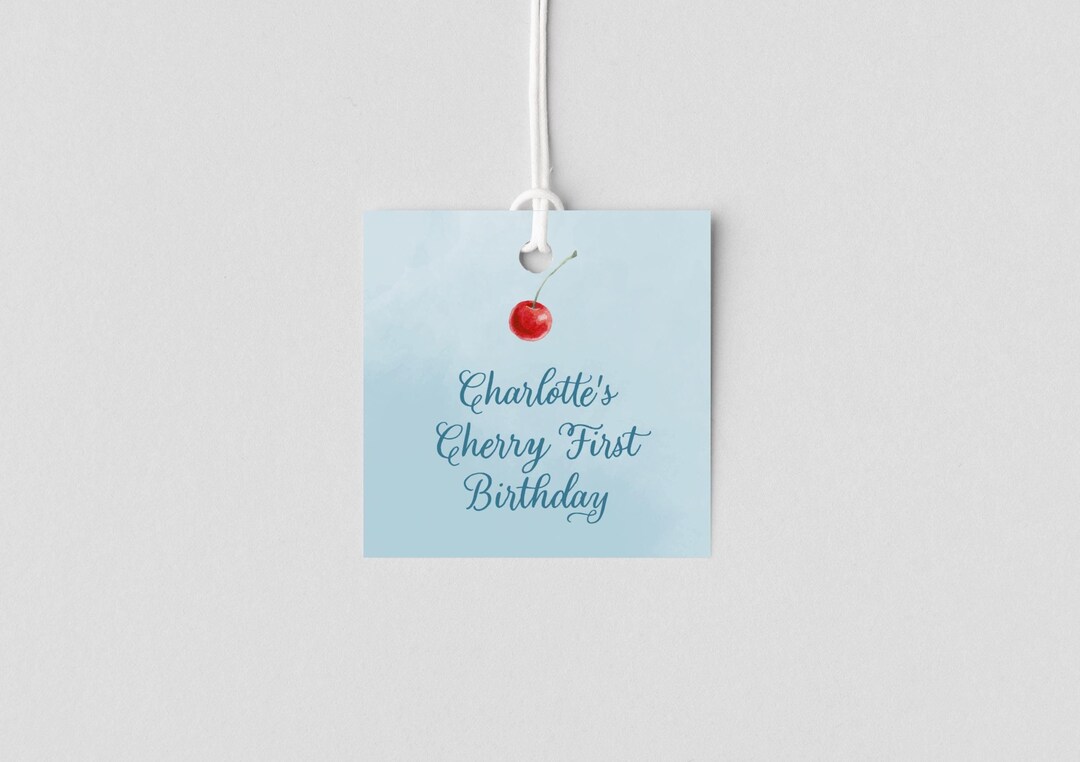 Editable Cherry First Birthday Party Favor Tag Design | Printable ...