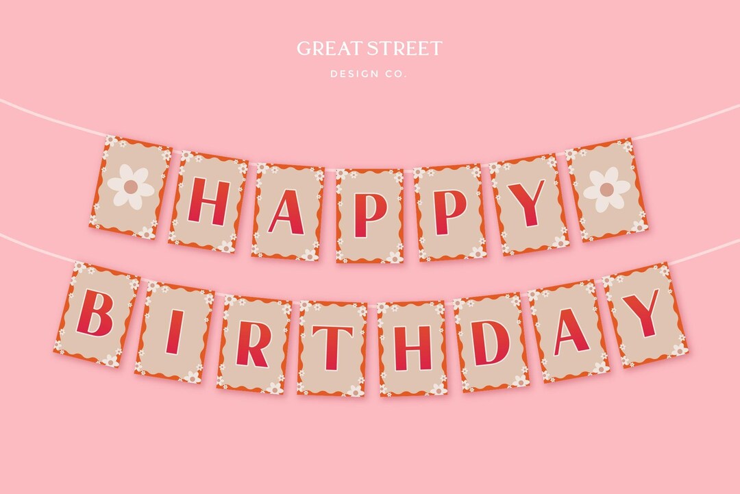 Editable Happy Birthday Two Groovy Banner | Download | Retro Disco 60s ...