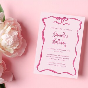 Editable Preppy Pink Coquette Birthday Party Invitation Design ...