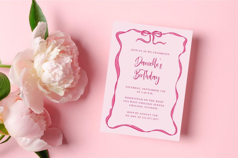 Editable Preppy Pink Coquette Birthday Party Invitation Design ...