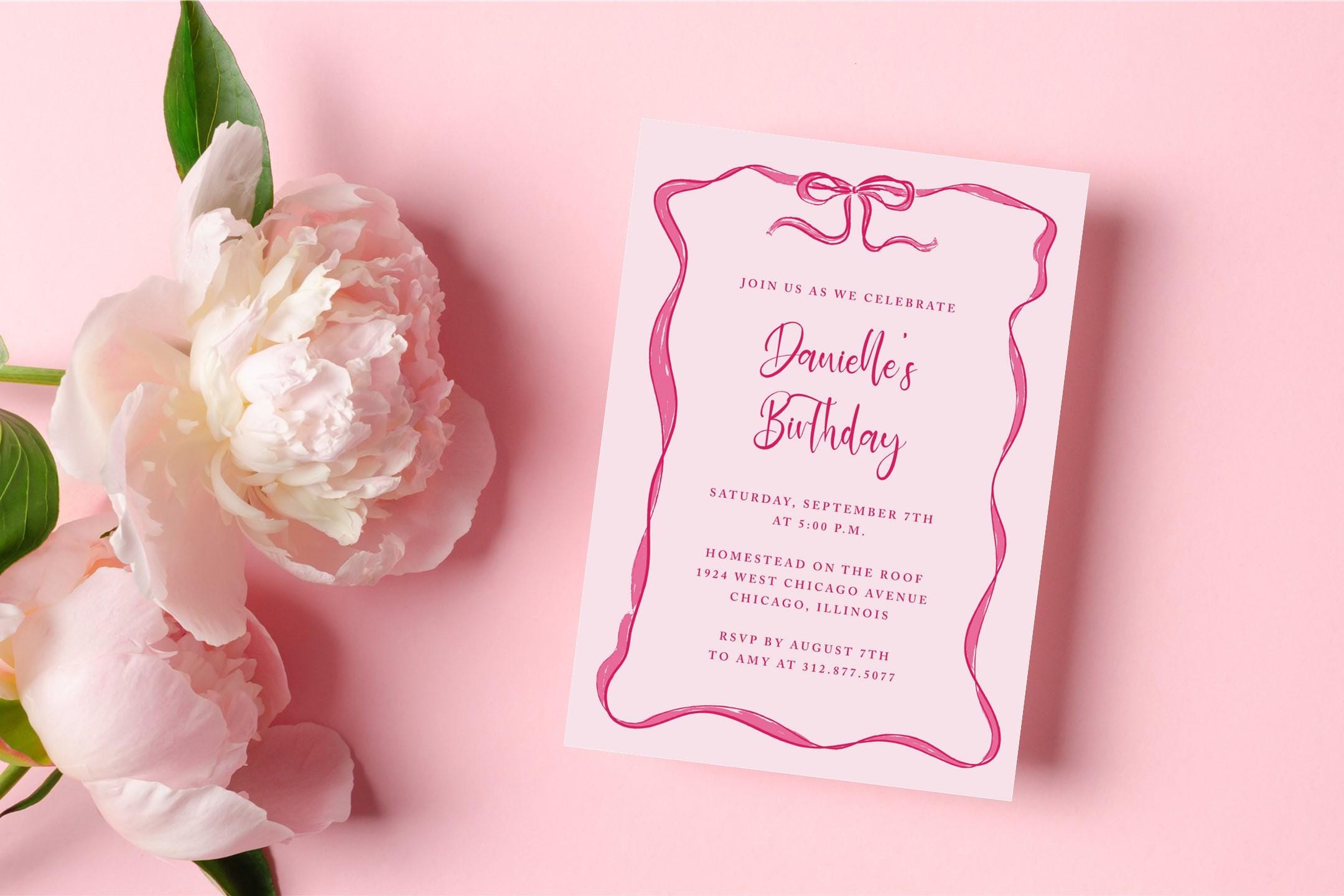 Editable Preppy Pink Coquette Birthday Party Invitation Design ...