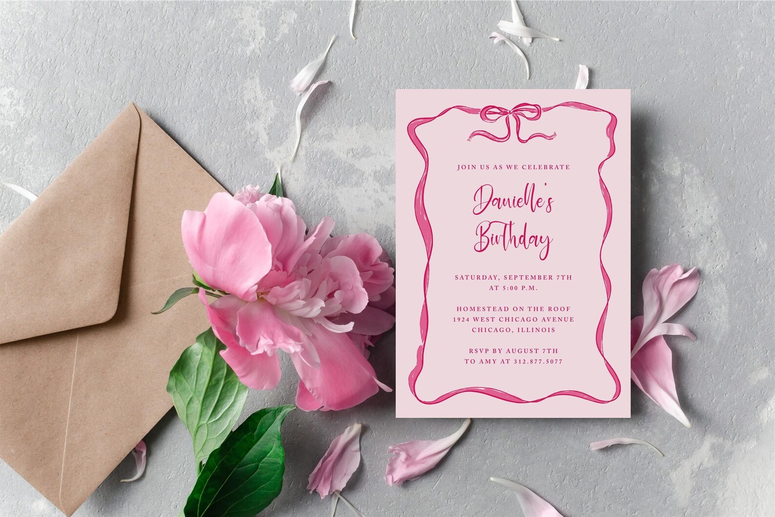 Editable Preppy Pink Coquette Birthday Party Invitation Design ...