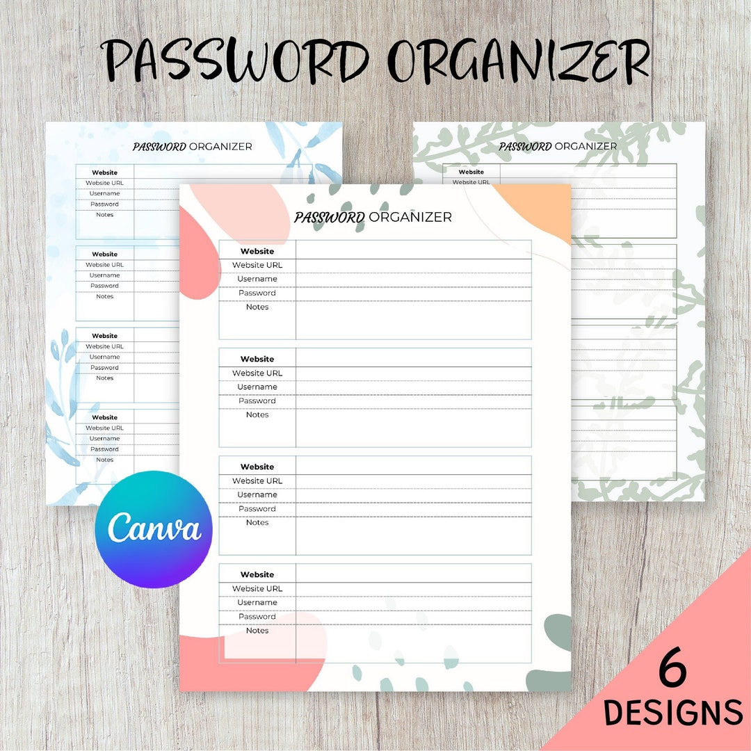 Password Organizer Template and Printout, Fill-in Text, Blank Printout ...