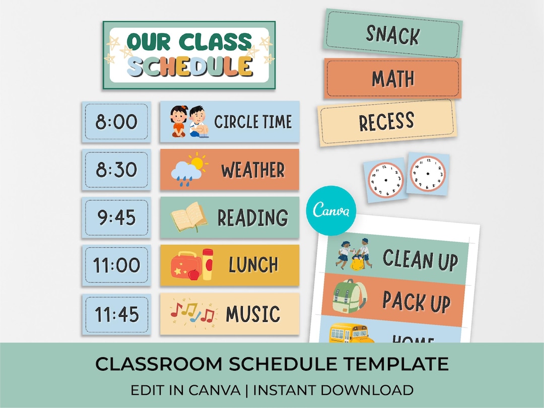 Classroom Schedule Template and Printout, Editable on Canva, Simple ...