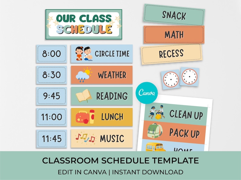 Classroom Schedule Template and Printout, Editable on Canva, Simple ...