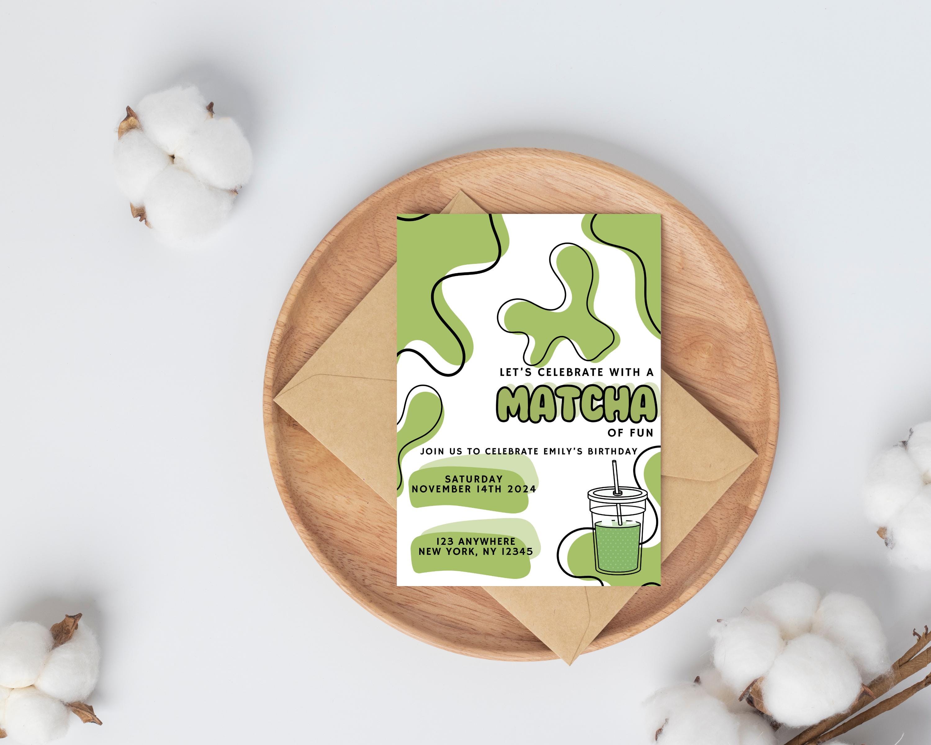 EDITABLE Green Matcha Birthday Invitation, Matcha Themed Birthday ...