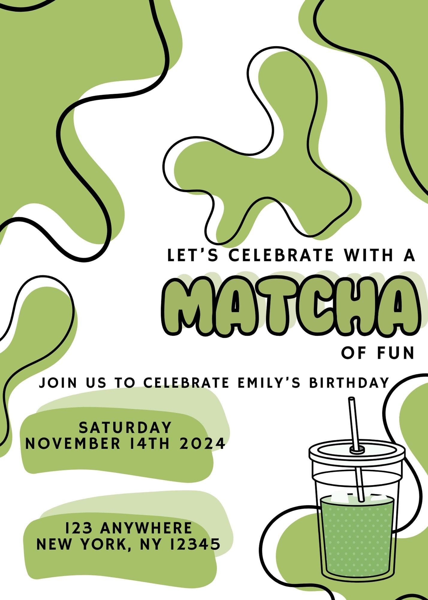 EDITABLE Green Matcha Birthday Invitation, Matcha Themed Birthday ...