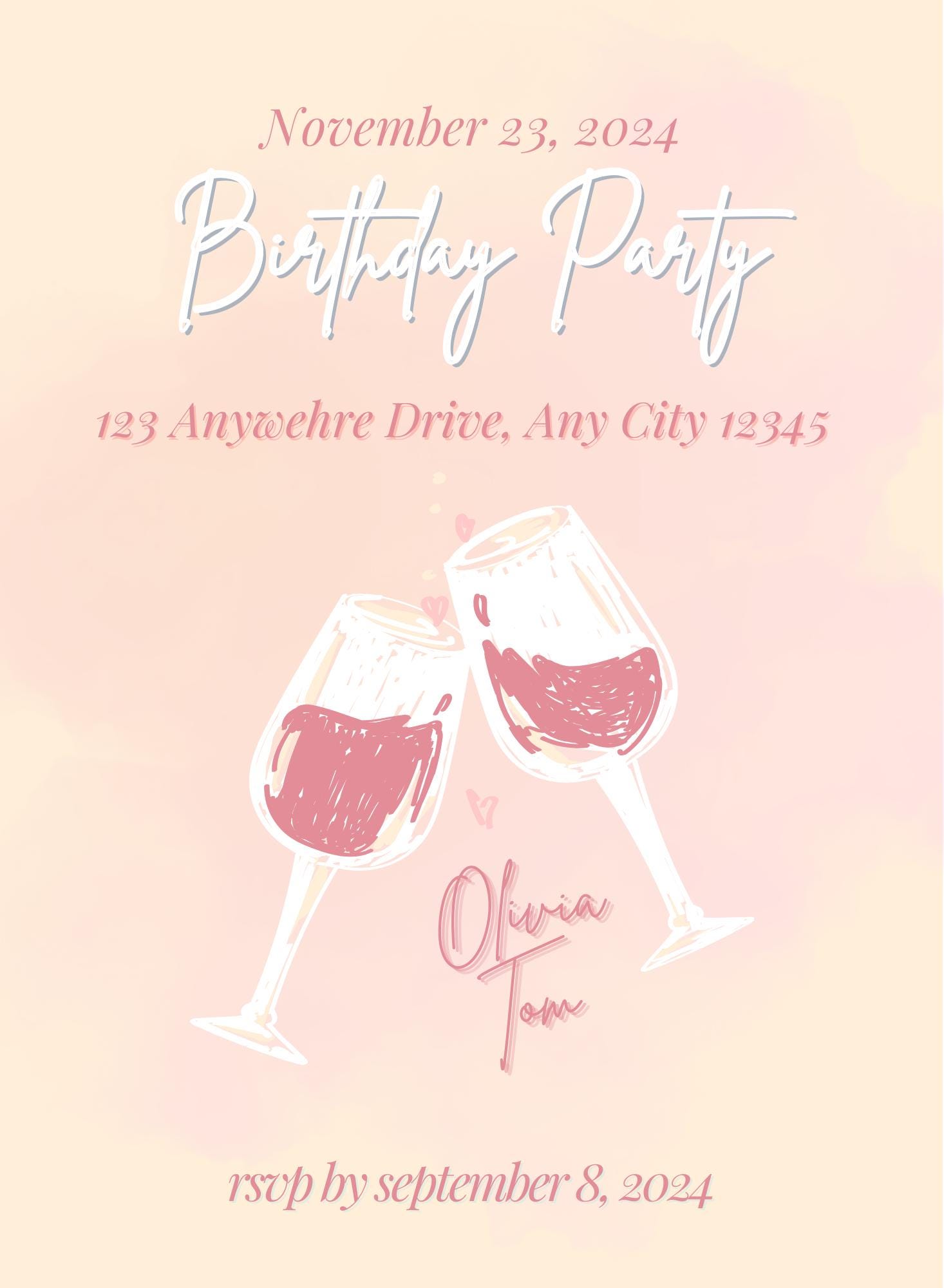 EDITABLE Birthday Invitation, Aesthetic Girl Birthday Invitation, Wine ...