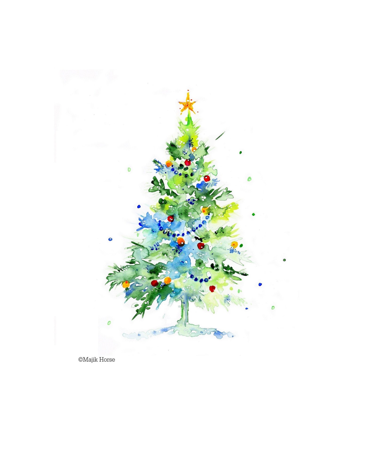 Christmas Tree Art Print, Watercolor, Holiday Art, Pine Tree Painting ...