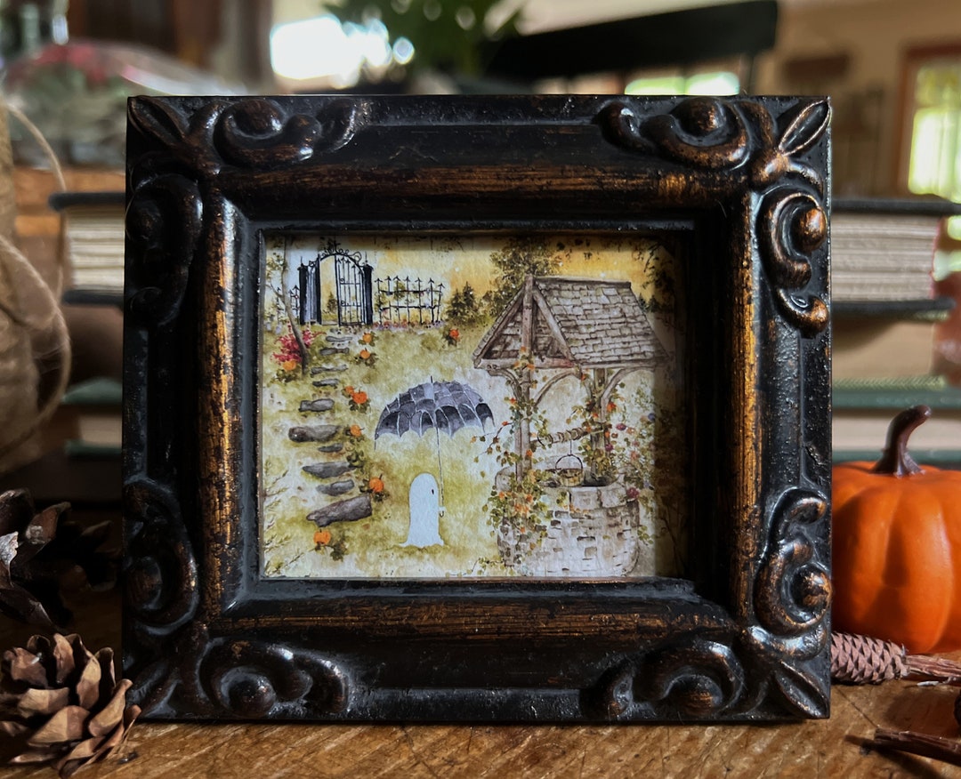 Little Wishing Well Ghost Miniature Framed Art Watercolor Art Print ...