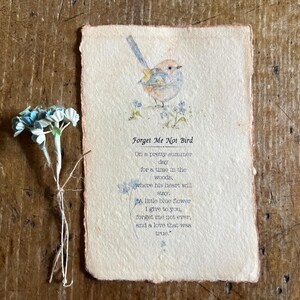 Little Bird Art, Forget Me Not Flower Bird Art Print, Handmade Deckle ...