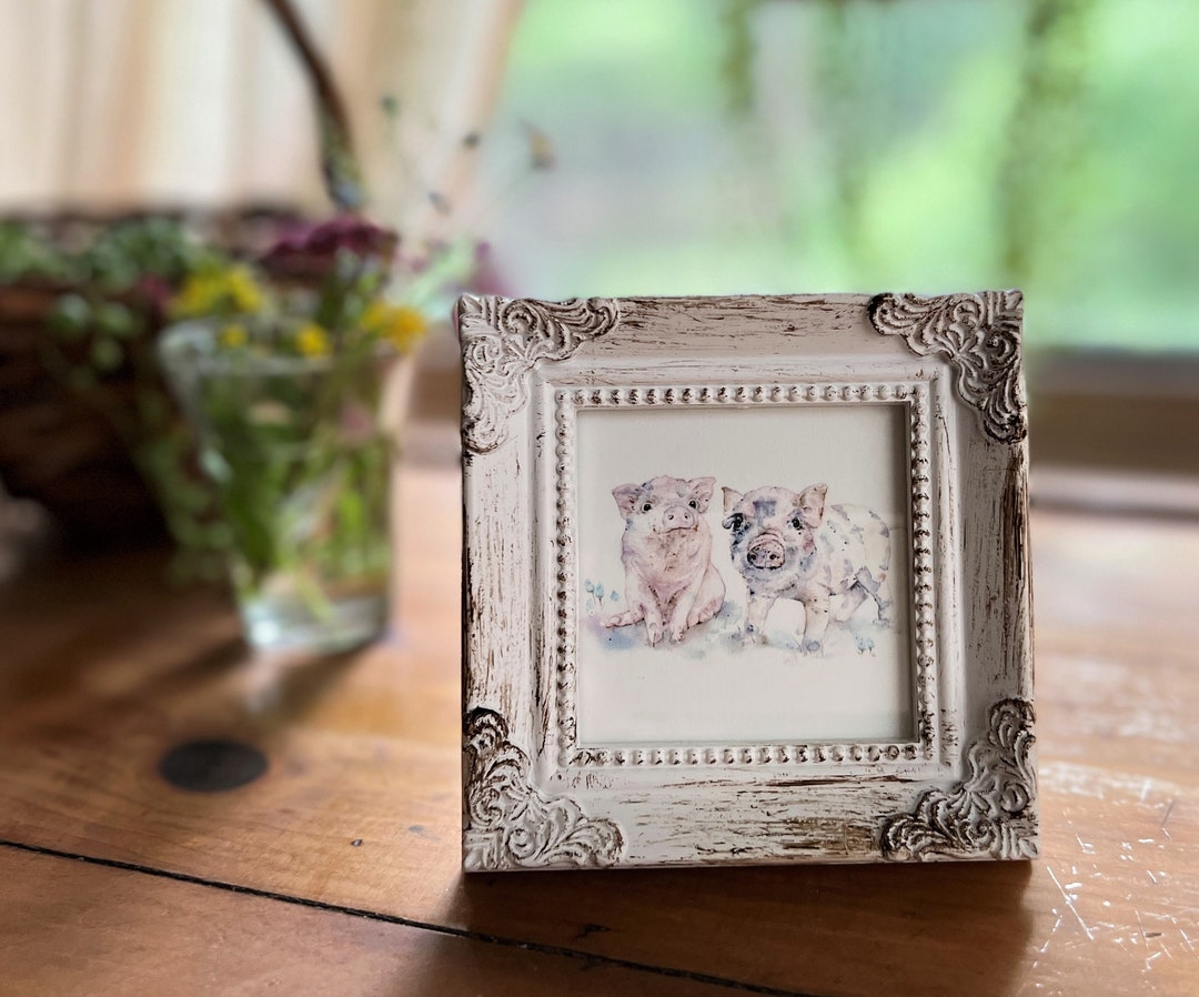 Pig Art, Baby Pig Art Print, Mini Pig Art, Miniature Framed Pig Art ...