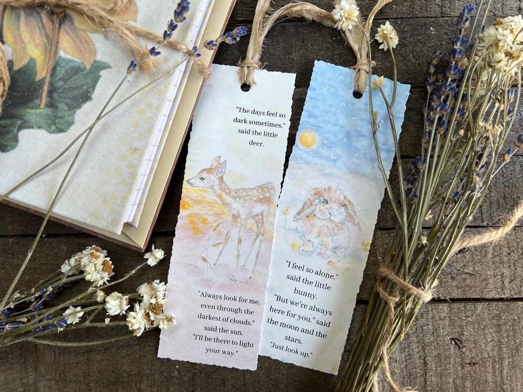Inspirational Sayings Bookmarks, Set of 2, Watercolor Bunny, Deer Art ...