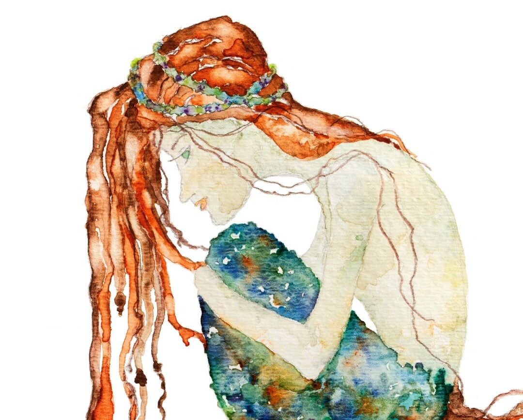 Mermaid Art Print Watercolor Painting Beach House Decor Fantasy Art by ...