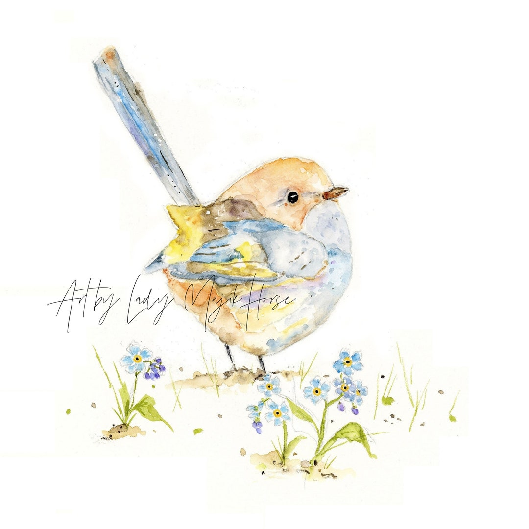 Fairy Wren Art, Bird Art Print, Wren Painting, Spring Art, Little Bird ...
