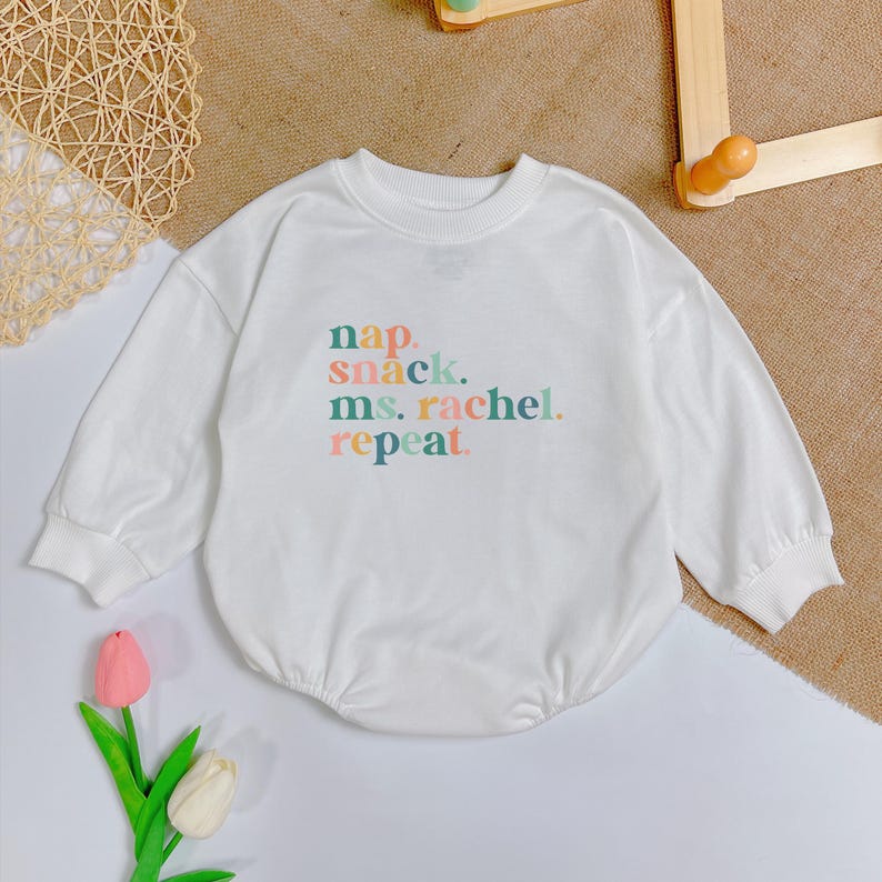 Nap Snack Ms. Rachel Repeat Baby Bubble Romper, Minimalist Natural Baby ...