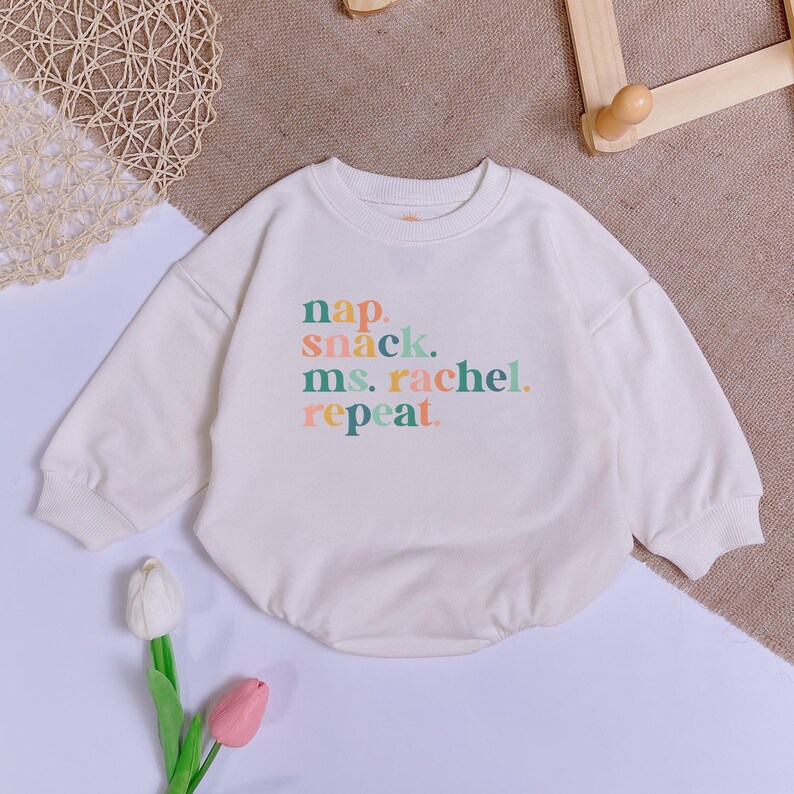 Nap Snack Ms. Rachel Repeat Baby Bubble Romper, Minimalist Natural Baby ...