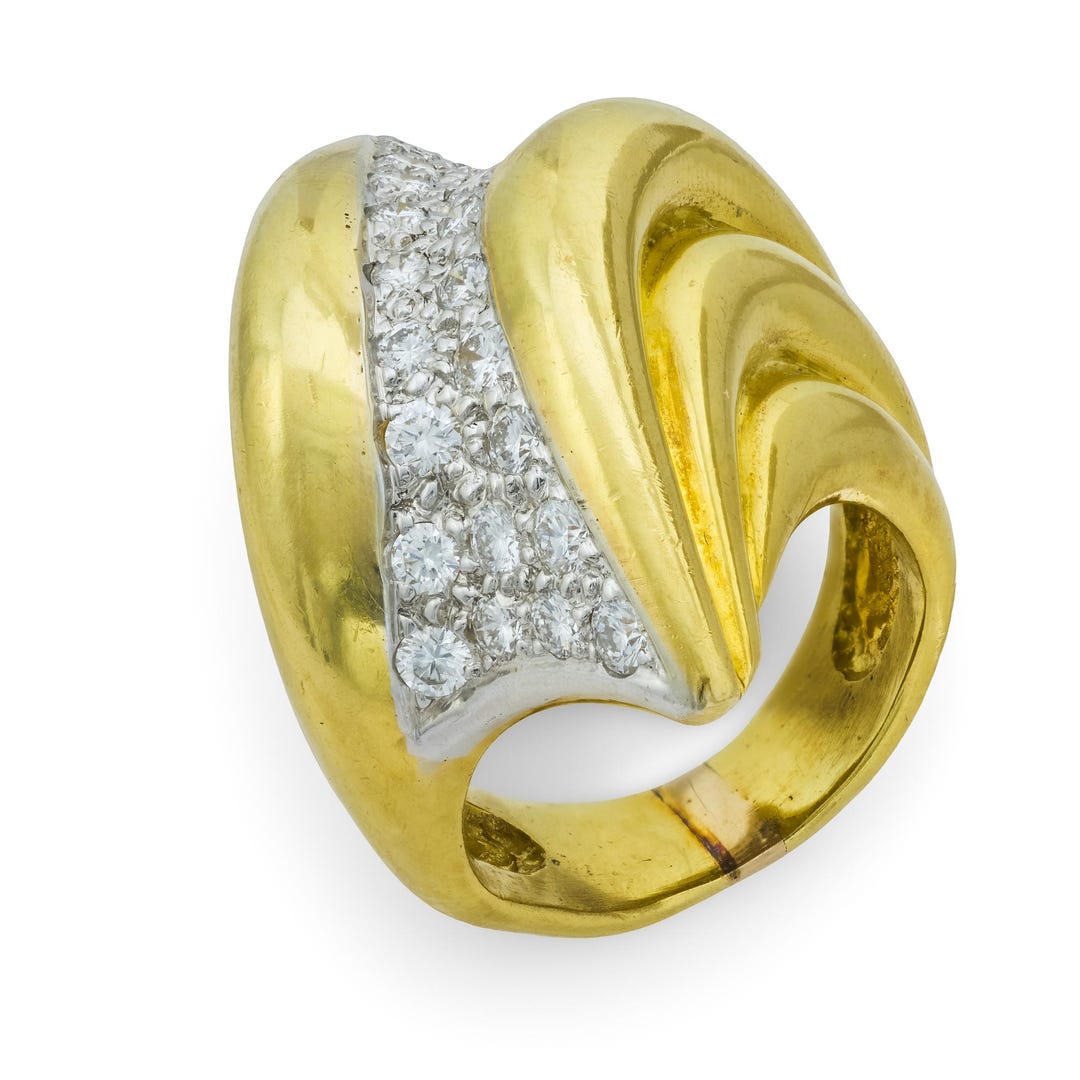 Vintage Diamond 18k Yellow and White Gold Cocktail Ring - Etsy