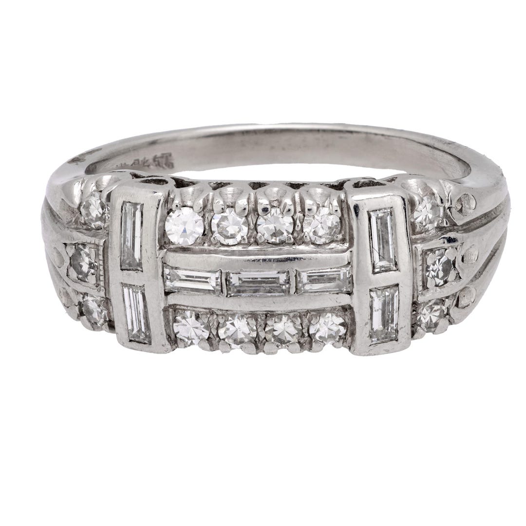 Art Deco Diamond Platinum Wedding Band - Etsy
