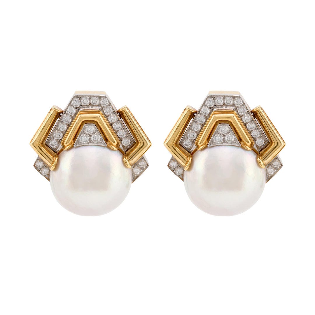 Iconic David Webb Mabe Pearl Diamond 18k Yellow Gold Earrings - Etsy