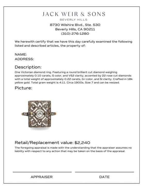 Victorian Diamond 18k Yellow Gold Square Ring - Gem