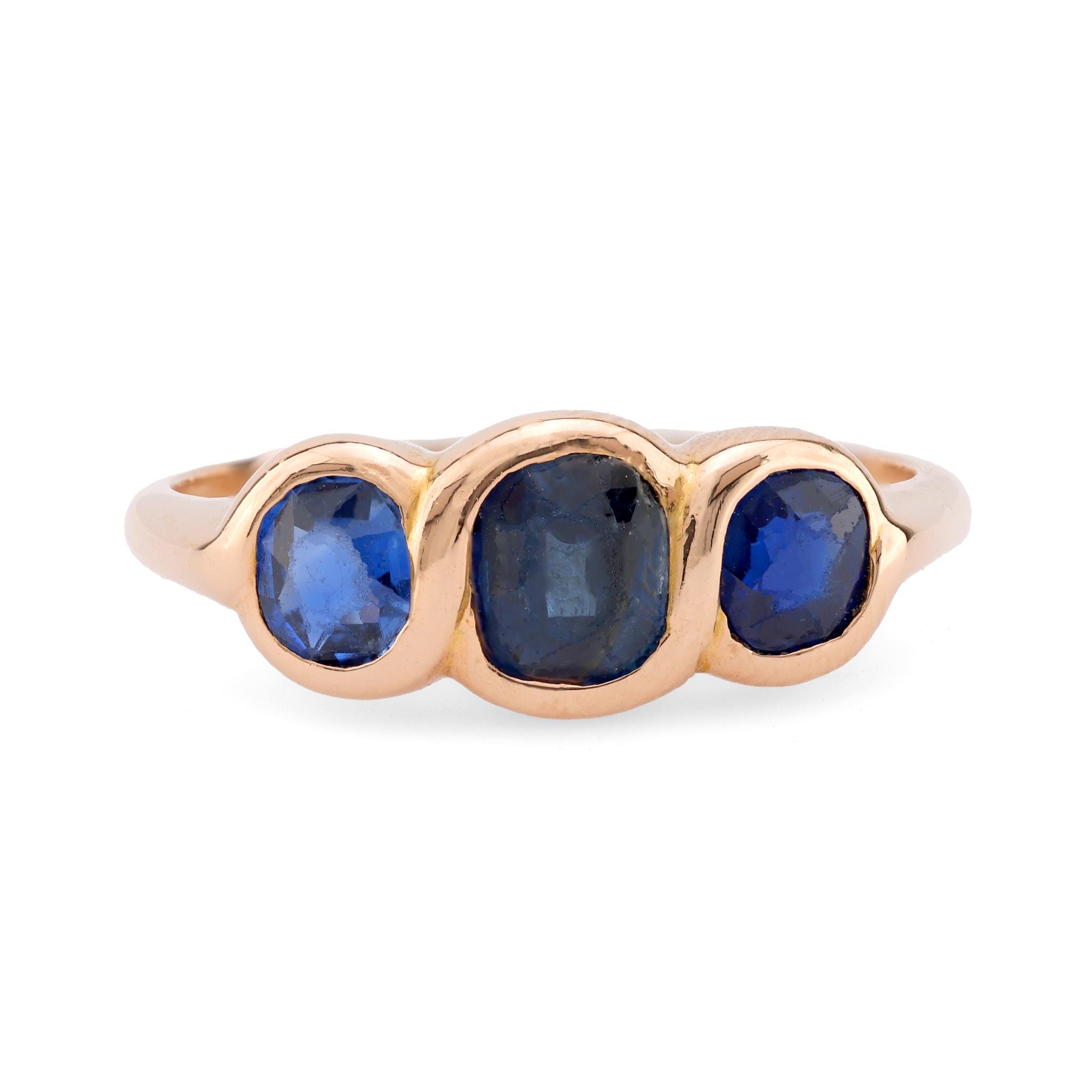 Retro Sapphire 18k Rose Gold Three Stone Ring - Etsy