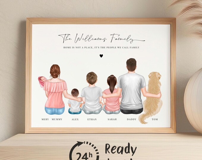 Personalized Family Portrait Print, Custom Family Illustration Gift ...