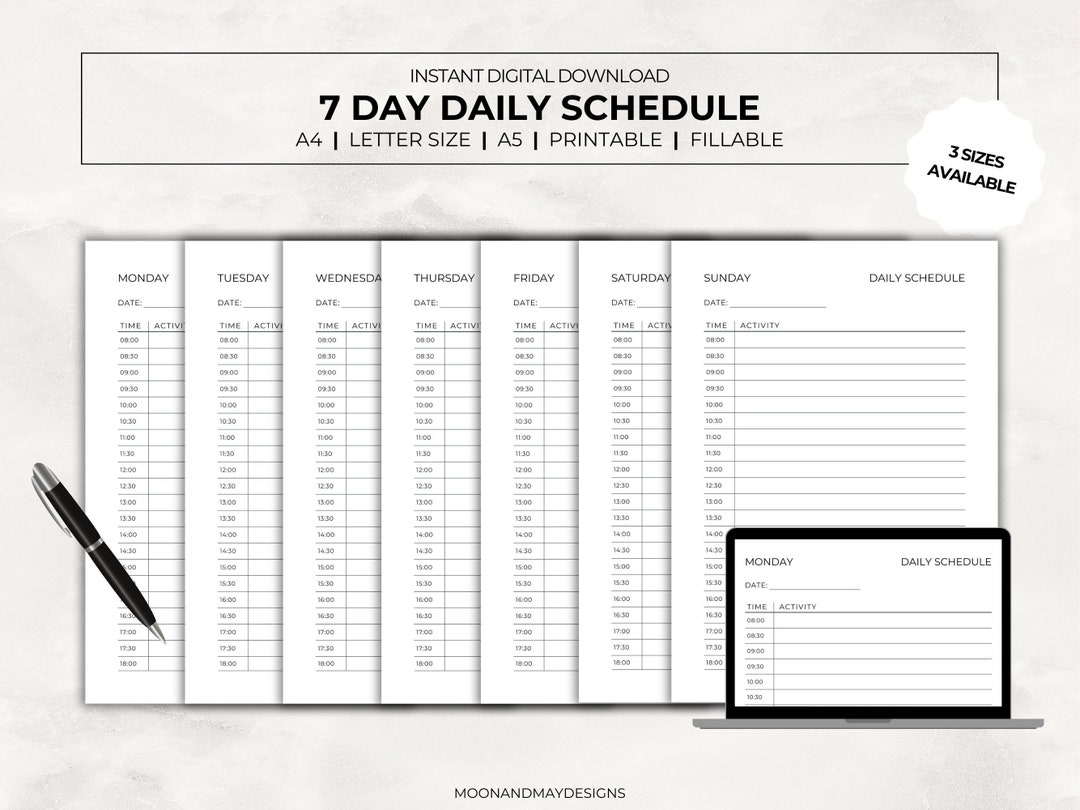 7 Day Schedule | Minimalist | Personal Schedule | Work Schedule ...