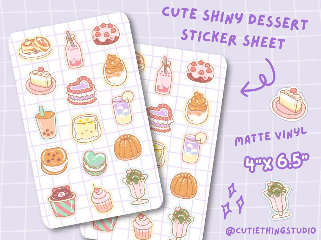 Shiny Desserts Sticker Sheet | Cute Dessert Stickers, Kawaii Drink ...