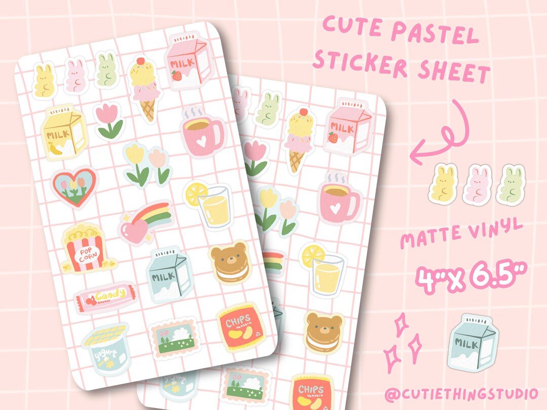 Cute Pastel Stickers | Cute Pastel Sticker Sheet, Journal Sticker Sheet ...