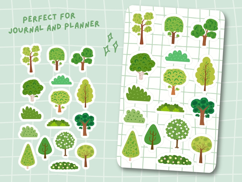 Cute Trees Sticker Sheet Landscaping Stickers, Nature Sticker Sheet ...