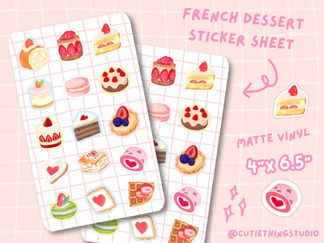 French Sweet Treats Sticker Sheet | Cute Paris Dessert Stickers, Food ...