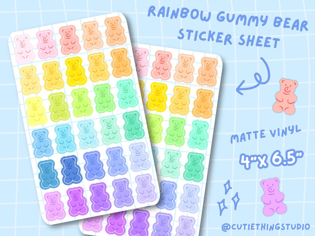 Rainbow Gummy Bear Sticker Sheet | Cute Colorful Bear Stickers for ...