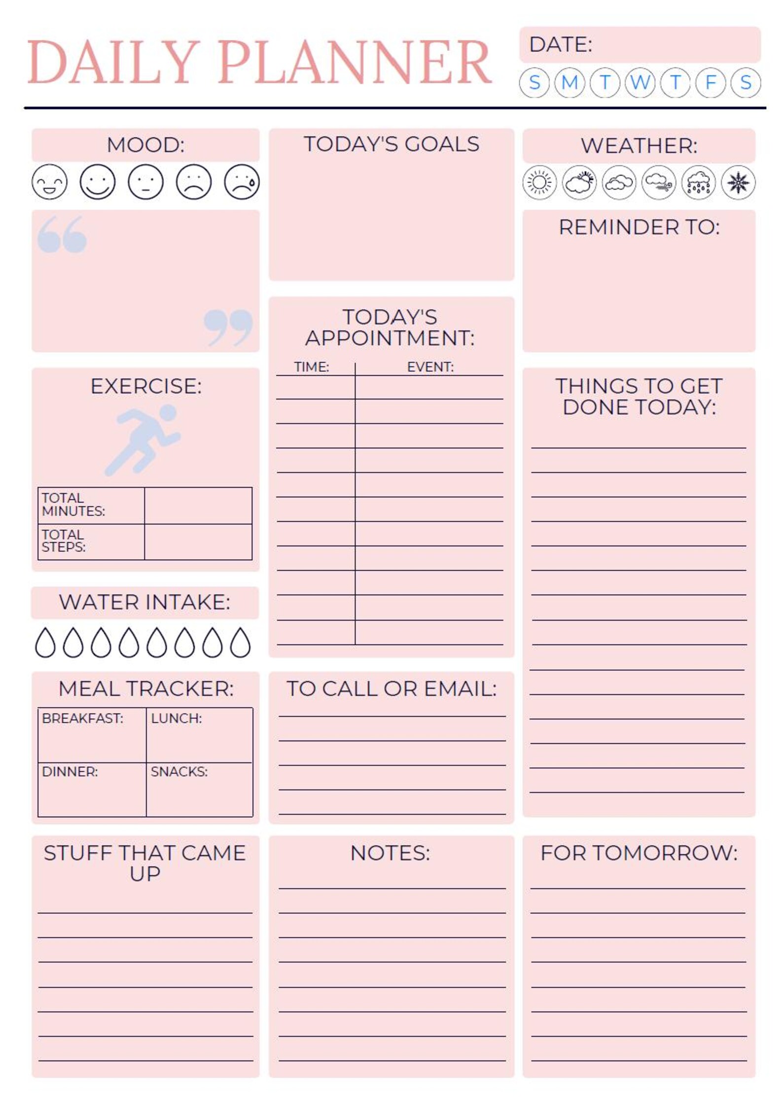 Pink Modern Daily Planner - Etsy