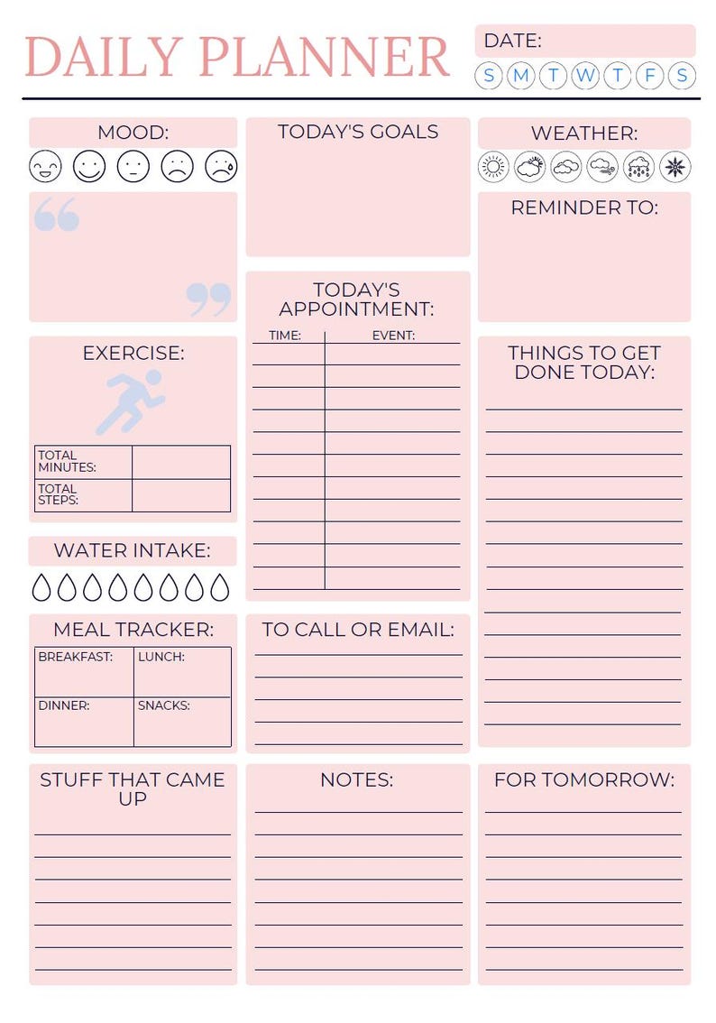 Pink Modern Daily Planner - Etsy