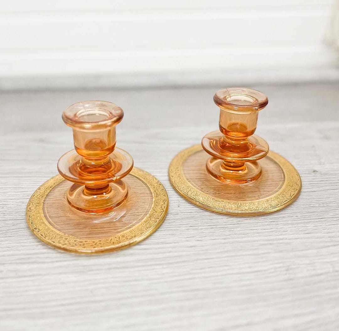 Vintage Marigold Orange Depression Glass Candlesticks Set of 2 - Ornate ...