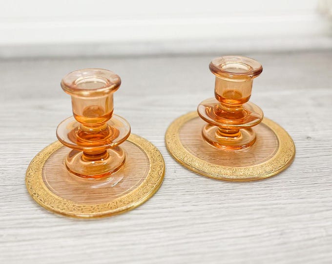Vintage Marigold Orange Depression Glass Candlesticks Set of 2 - Ornate ...