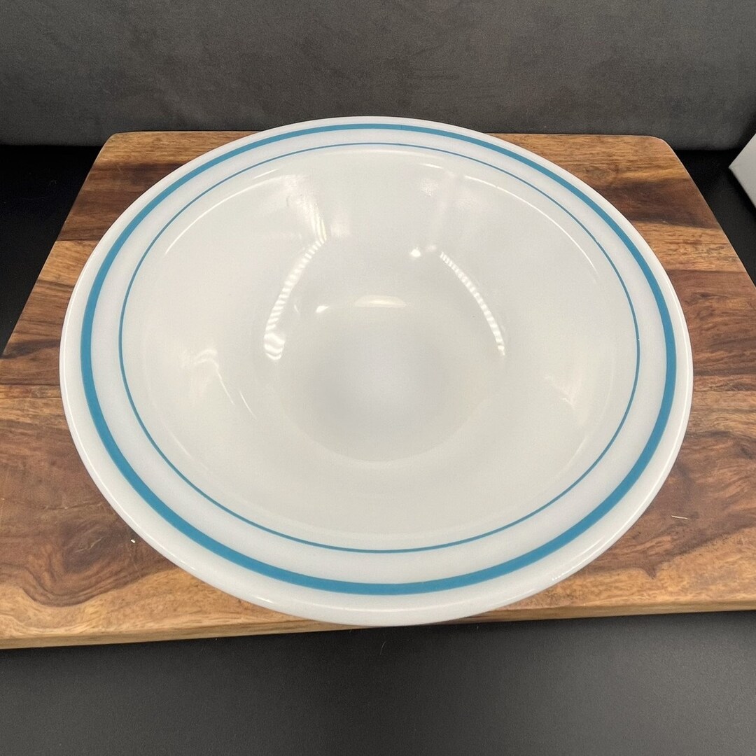Vintage Pyrex Teal Blue Bands Milk Glass Bowl - PYR7 Pyrex Corning ...
