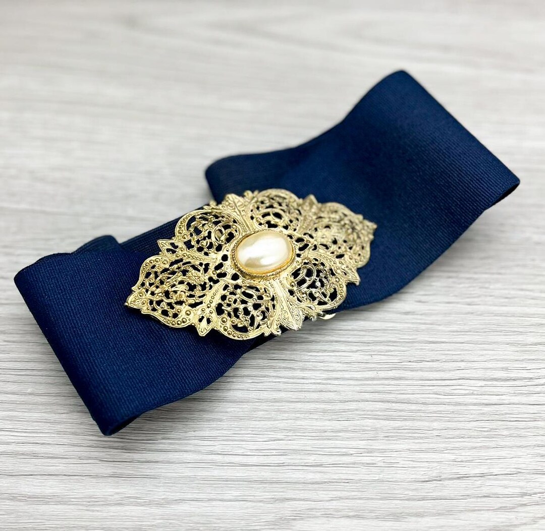 80s Vintage Blue Statement Belt - Brass Filigree Belt Buckle - Vintage ...