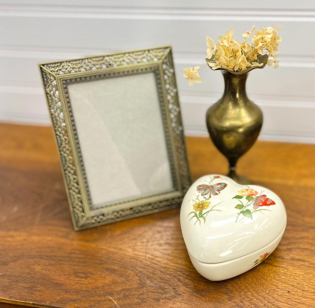 Vintage Gift Set, 3 Piece Vintage Trinket Box, Filigree Frame, and ...